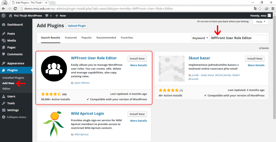 Sử dụng WPFront User Role Editor để quản lý nhóm user - Wiki Minh Duy Solutions